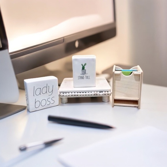 Office | Super Cute Desk Set Lady Boss Ceramic Block Rae Dunn Stand ...